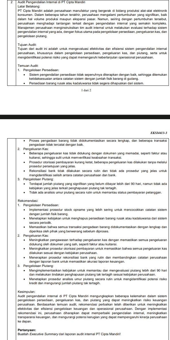 Buatlah Executive Summary dari laporan audit | StudyX