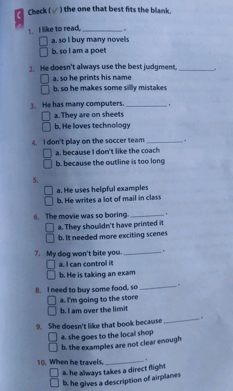 Check ( ) the one that best fits the blank. | StudyX