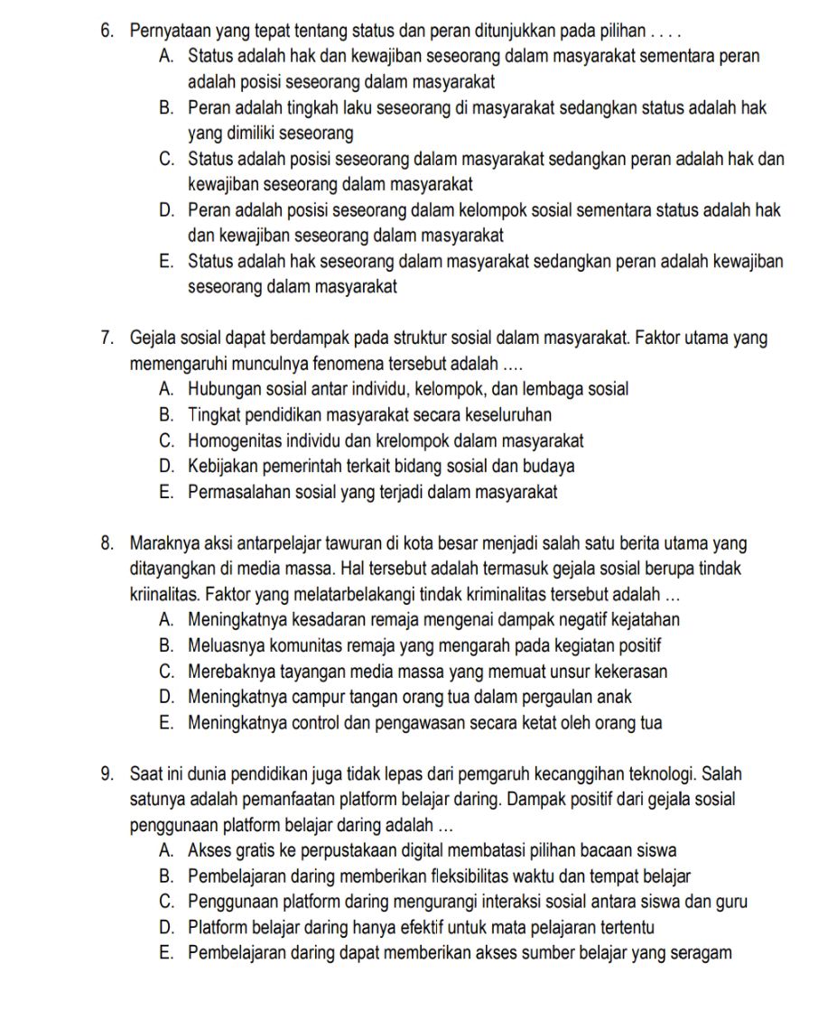 6. Pernyataan yang tepat tentang status dan | StudyX