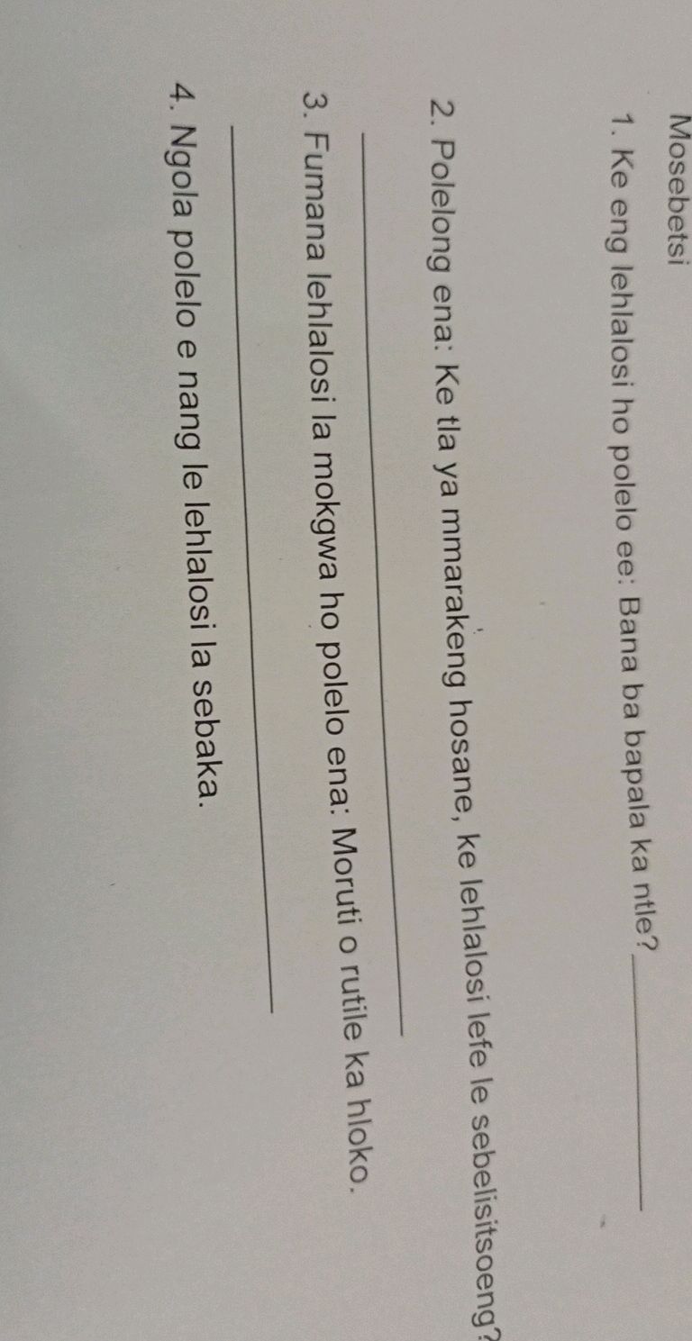 1. Ke eng lehlalosi ho polelo ee: Bana ba | StudyX