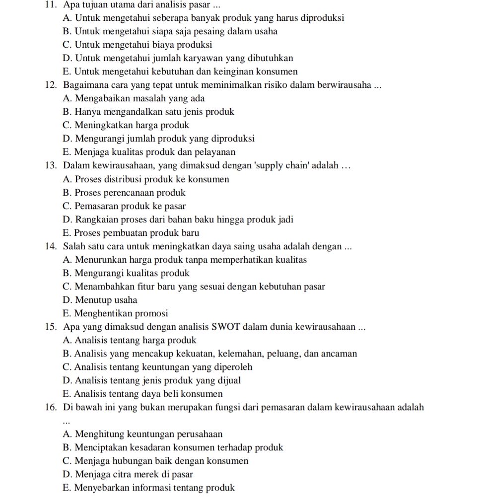 11. Apa tujuan utama dari analisis pasar ... | StudyX