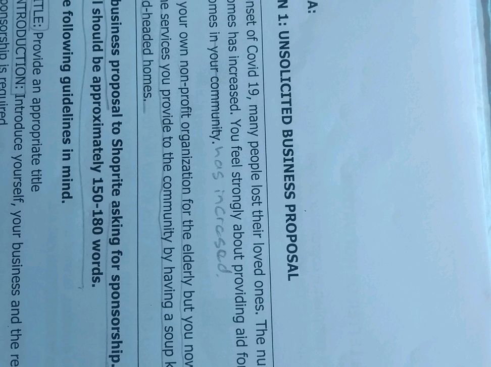 N 1: UNSOLICITED BUSINESS PROPOSAL Write a | StudyX