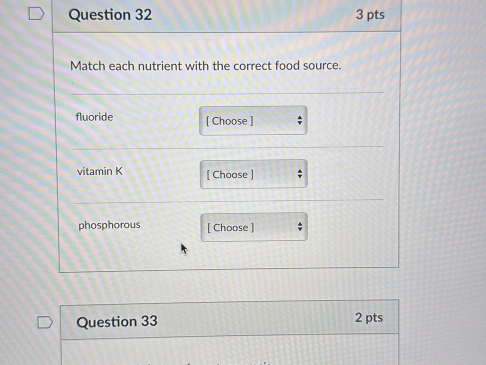 Match each nutrient with the correct food | StudyX