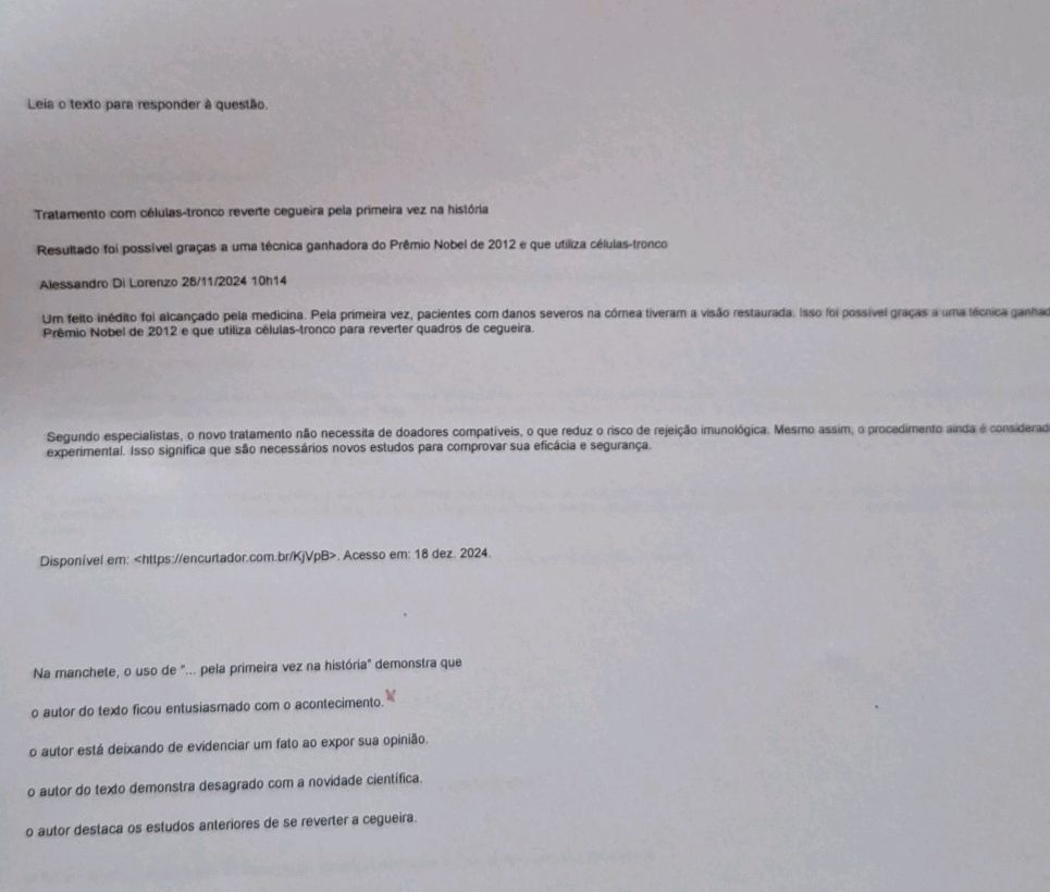Leia o texto para responder à questão. | StudyX