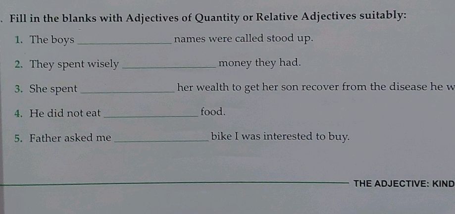 Fill in the blanks with Adjectives of | StudyX