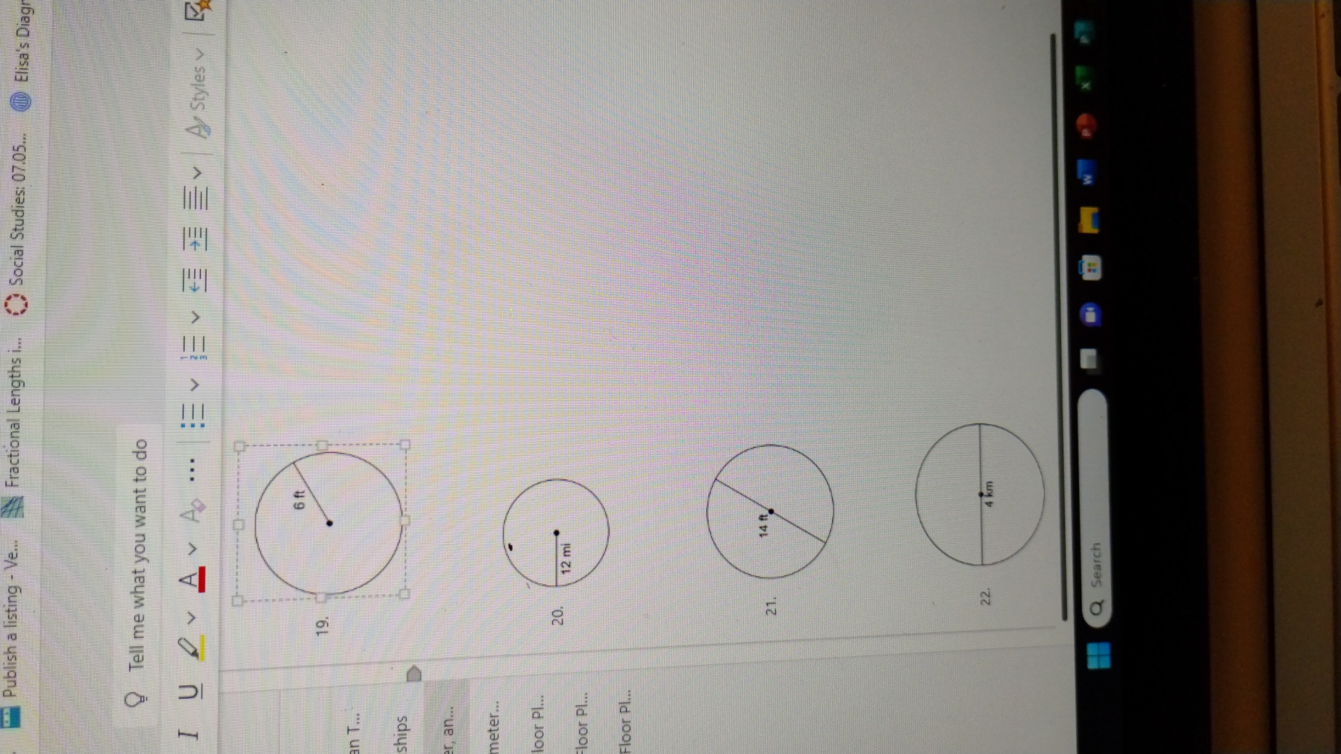 19. A circle with radius 6 ft. 20. A | StudyX