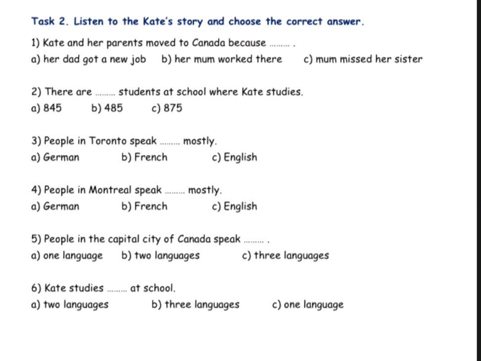 Task 2. Listen to the Kate's story and | StudyX