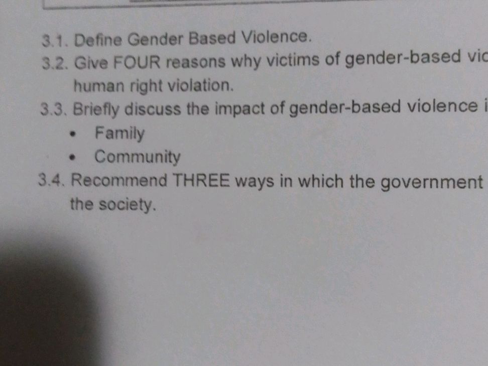 3.1. Define Gender Based Violence. 3.2. | StudyX