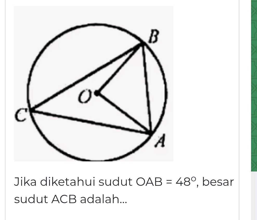 Jika diketahui sudut OAB = 48°, besar sudut | StudyX