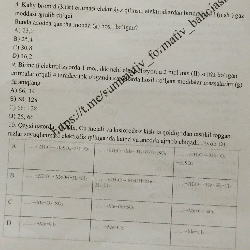 3. Kaliy bromid (KBr) eritmasi elektrolyz | StudyX