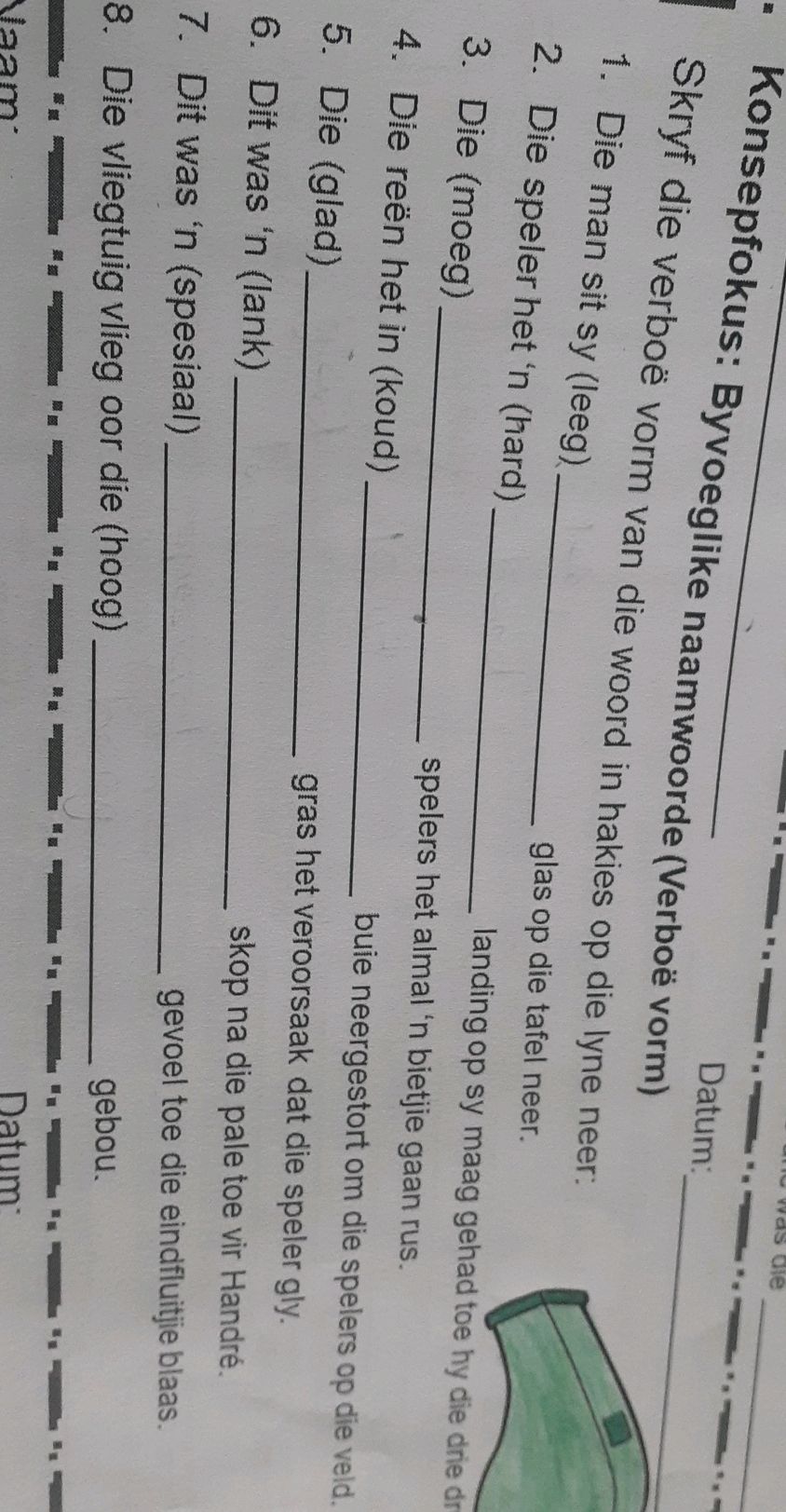 Konsepfokus: Byvoeglike naamwoorde (Verboë | StudyX