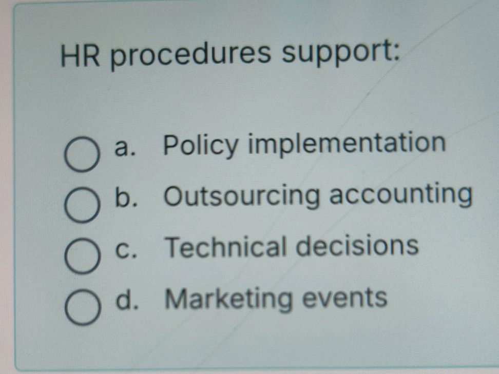 HR procedures support: a. Policy | StudyX