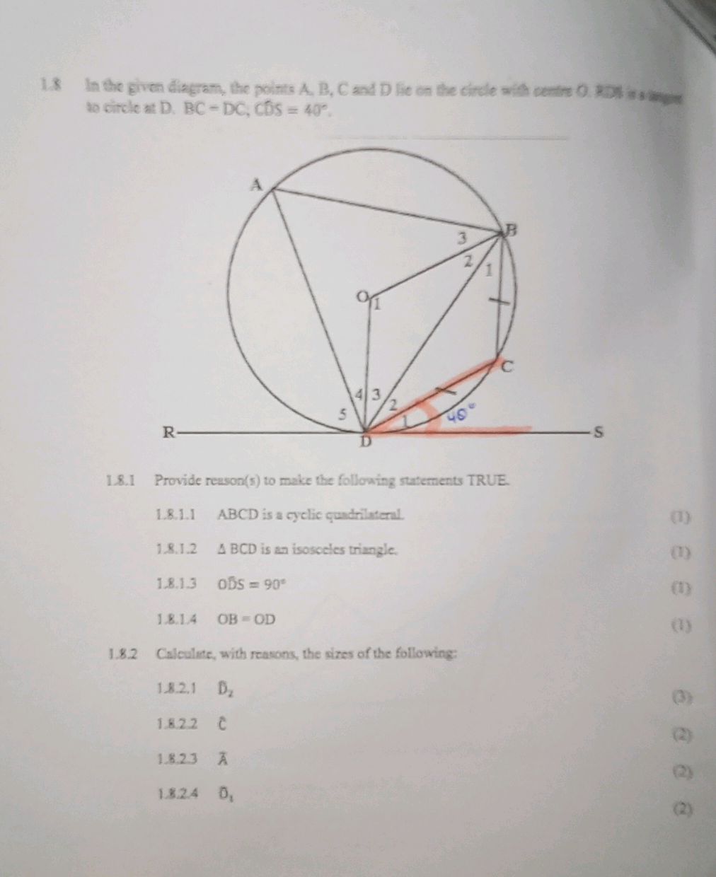 1.8 In the given diagram, the points A, B, C | StudyX