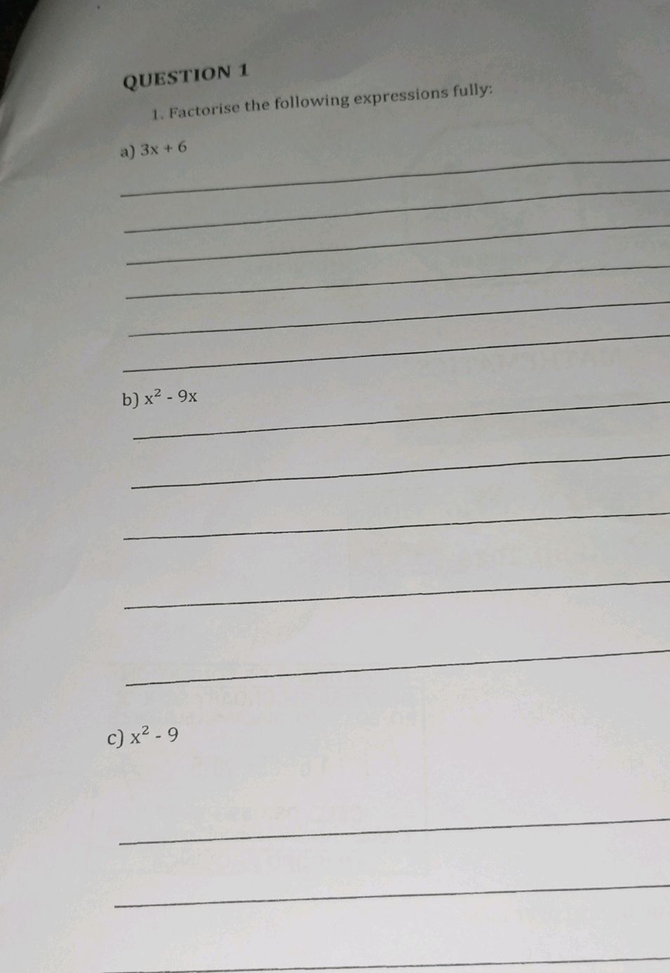 1. Factorise the following expressions | StudyX