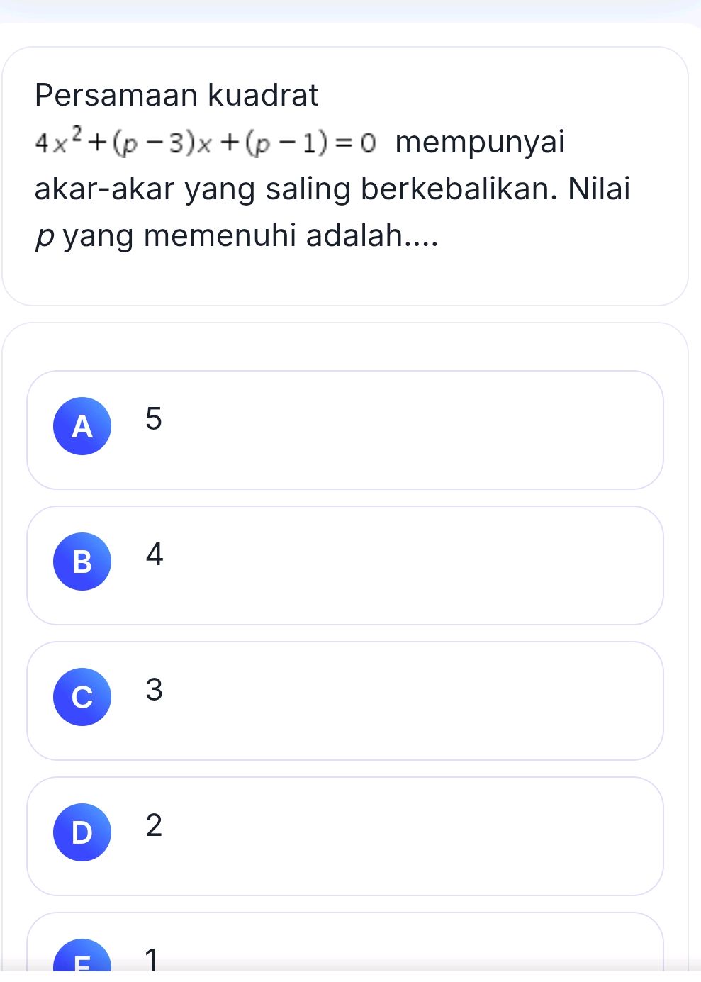 Persamaan kuadrat $4x^2 + (p-3)x + (p-1) = | StudyX