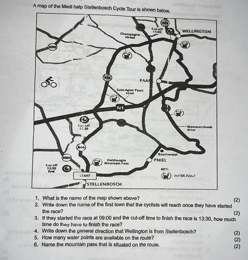 A map of the Medi help Stellenbosch Cycle