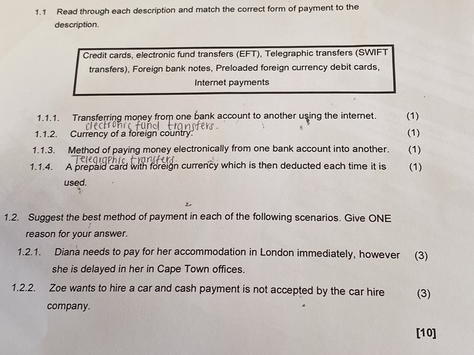 1.1 Read through each description and match | StudyX