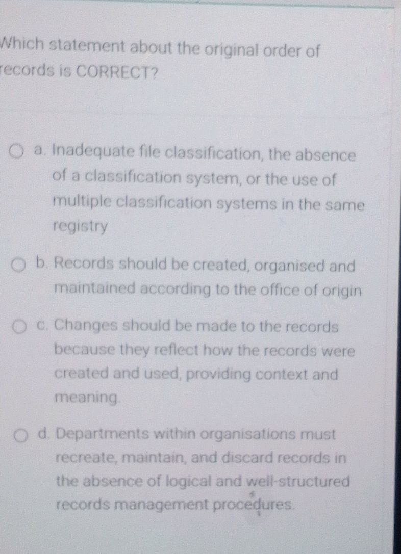 Which statement about the original order of | StudyX