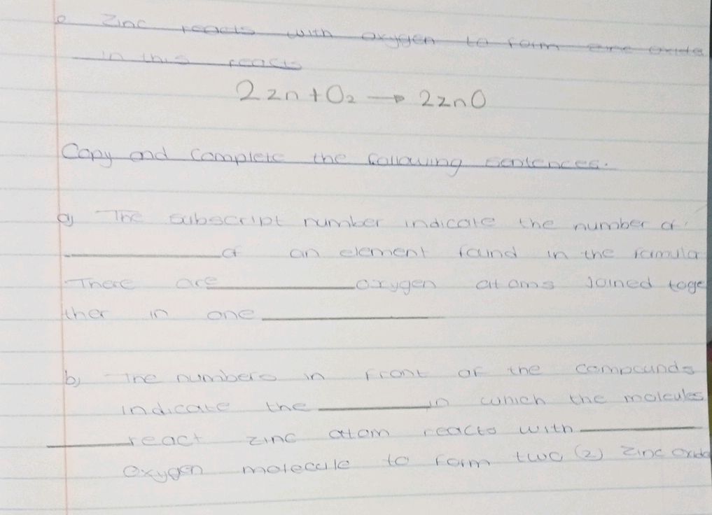 Zinc reacts with oxygen to form zinc oxide | StudyX