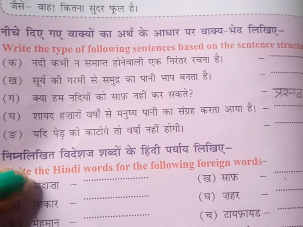 Write the type of following sentences based | StudyX