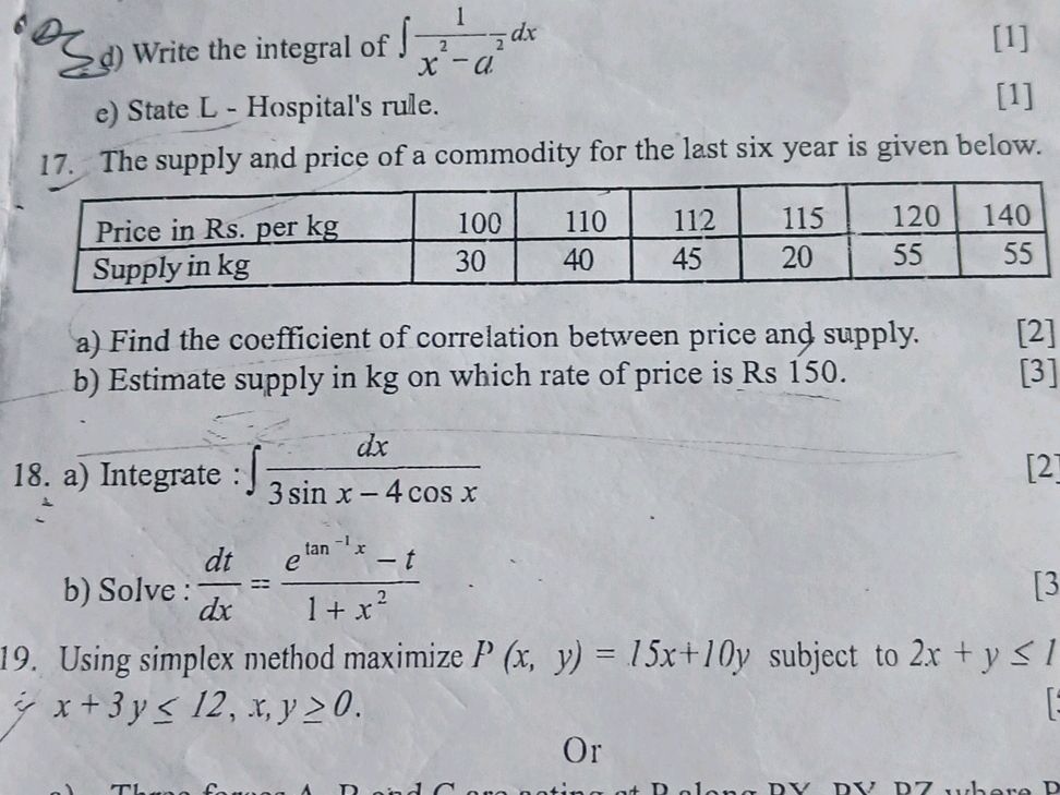 d) Write the integral of $ {1}{x^2 - a^2} | StudyX