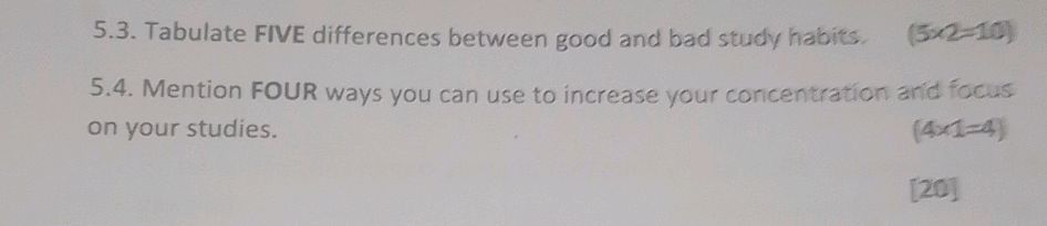 5.3. Tabulate FIVE differences between good | StudyX