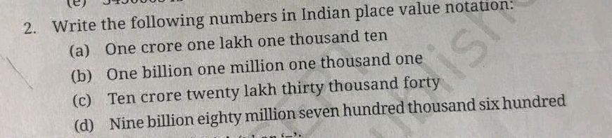 2. Write the following numbers in Indian | StudyX
