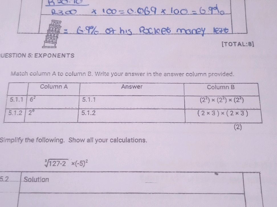 Match column A to column B. Write your | StudyX