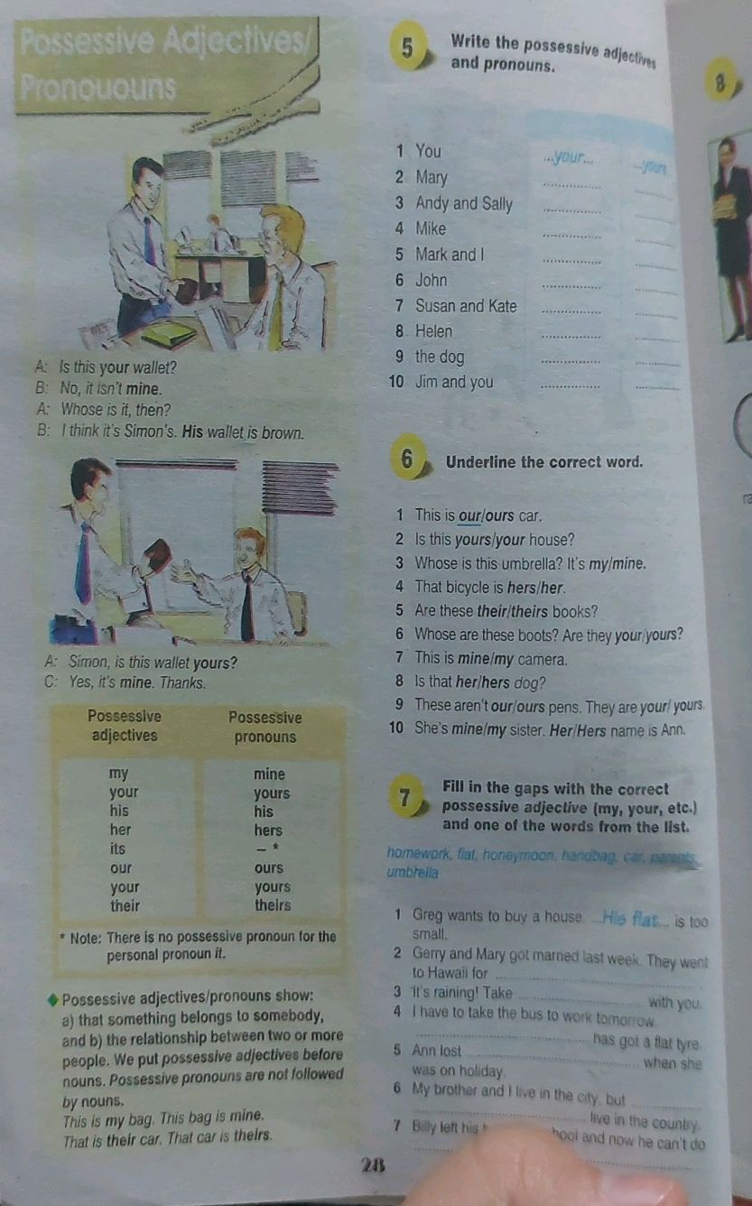 5 Write the possessive adjectives and | StudyX