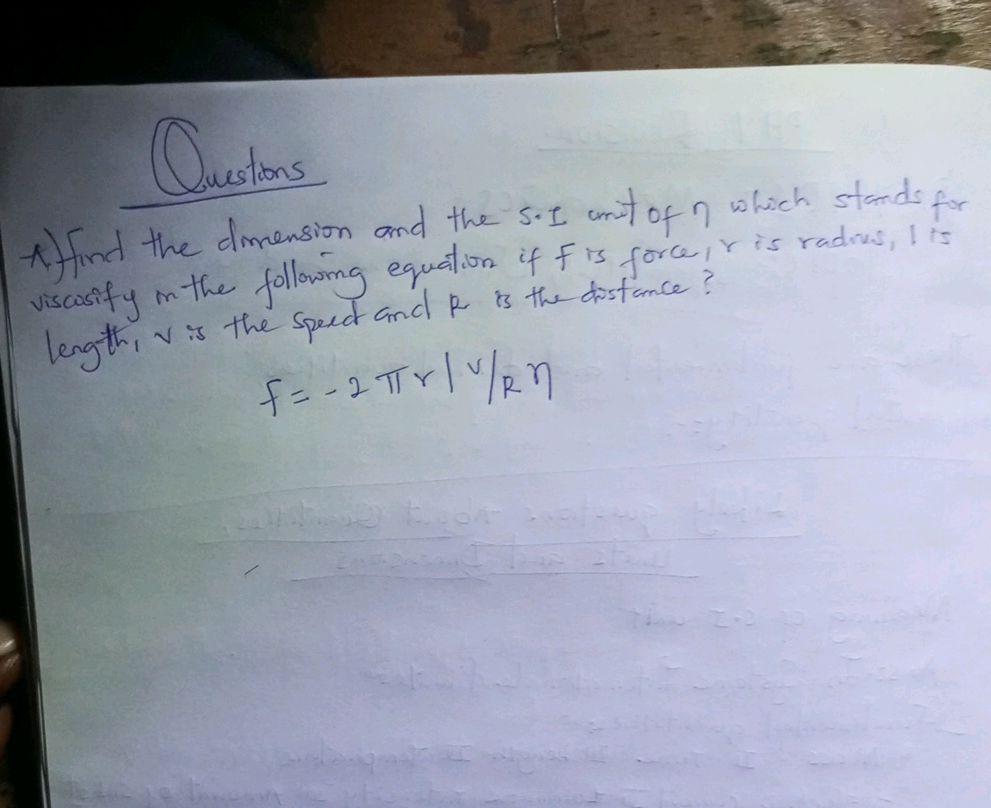 A) Find the dimension and the S.I unit of $ | StudyX