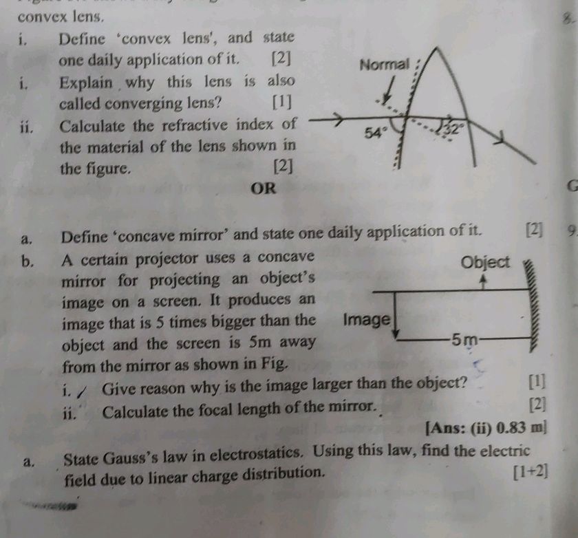 i. Define 'convex lens', and state one daily | StudyX