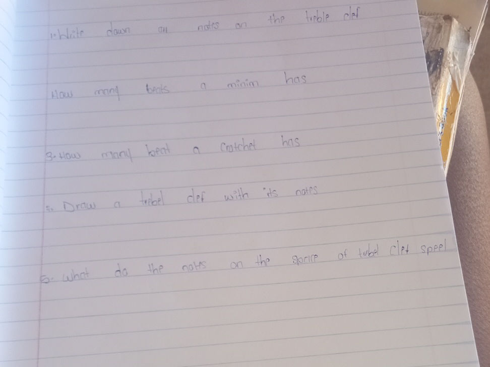 1. Write down all notes on the treble clef | StudyX