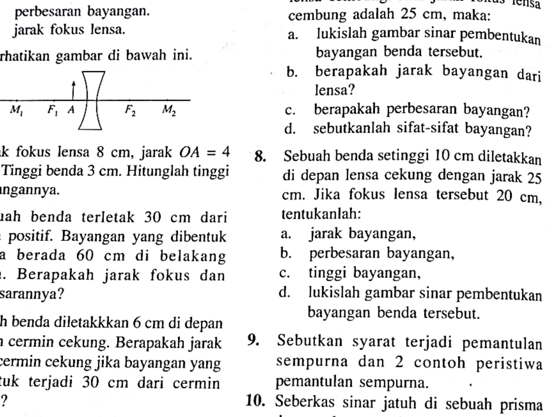 Perbesaran bayangan. Jarak fokus lensa. | StudyX