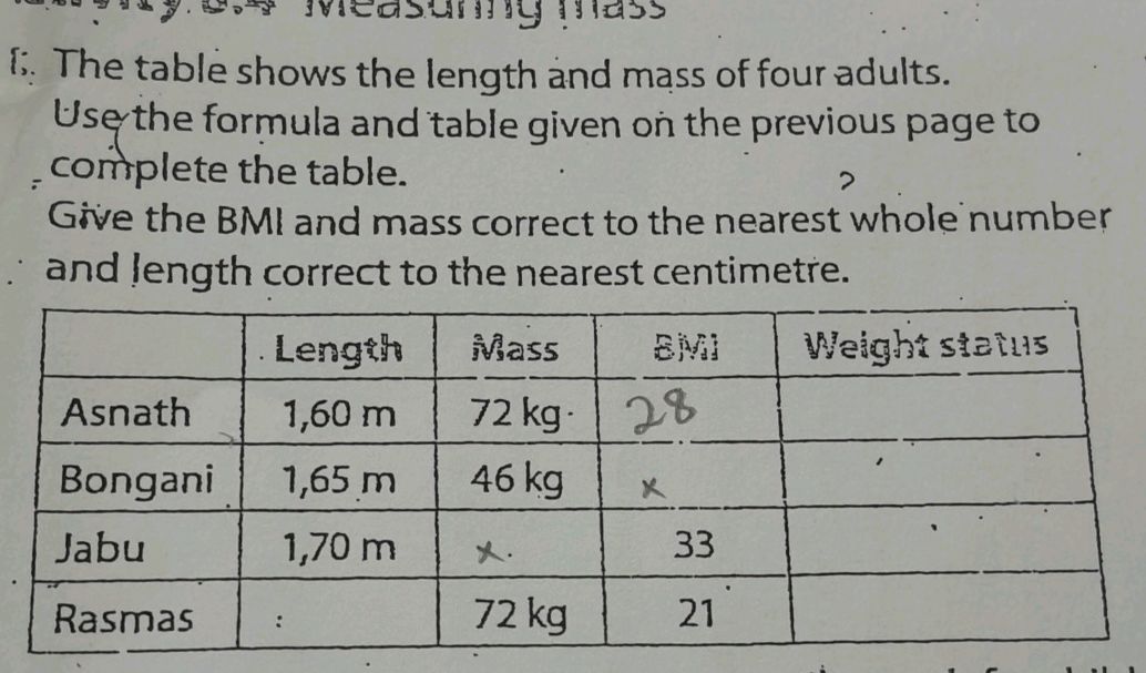The table shows the length and mass of four | StudyX