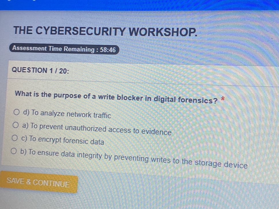 What is the purpose of a write blocker in | StudyX