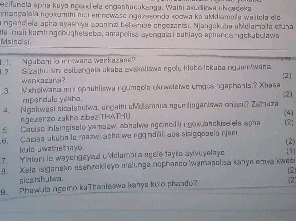 1.1. Ngubani lo mntwana wenkazana? 1.2. | StudyX