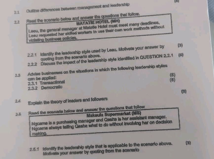 2.1 Outline differences between management | StudyX