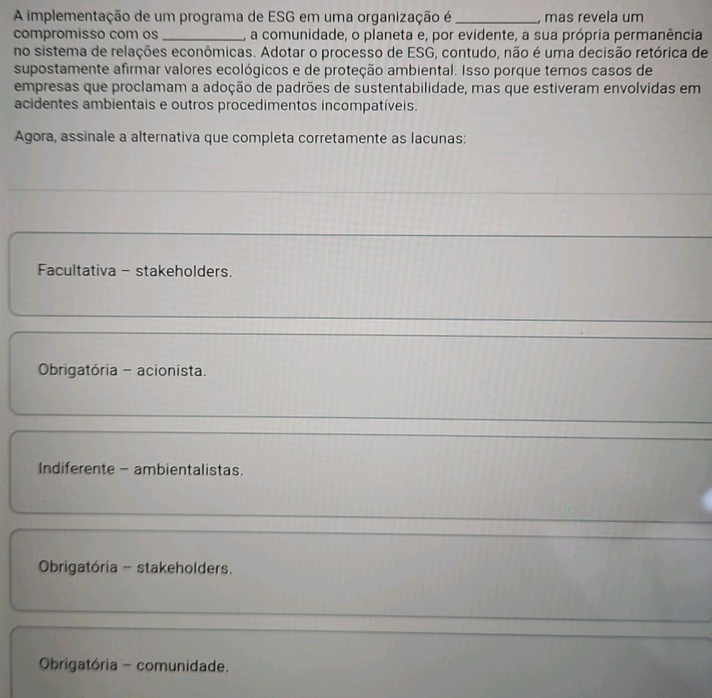 A implementação de um programa de ESG em uma | StudyX