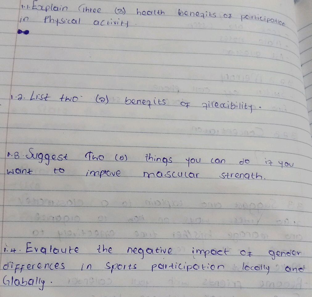 1. Explain (Three (3) health benefits of | StudyX