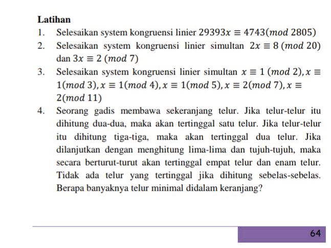 1. Selesaikan system kongruensi linier | StudyX