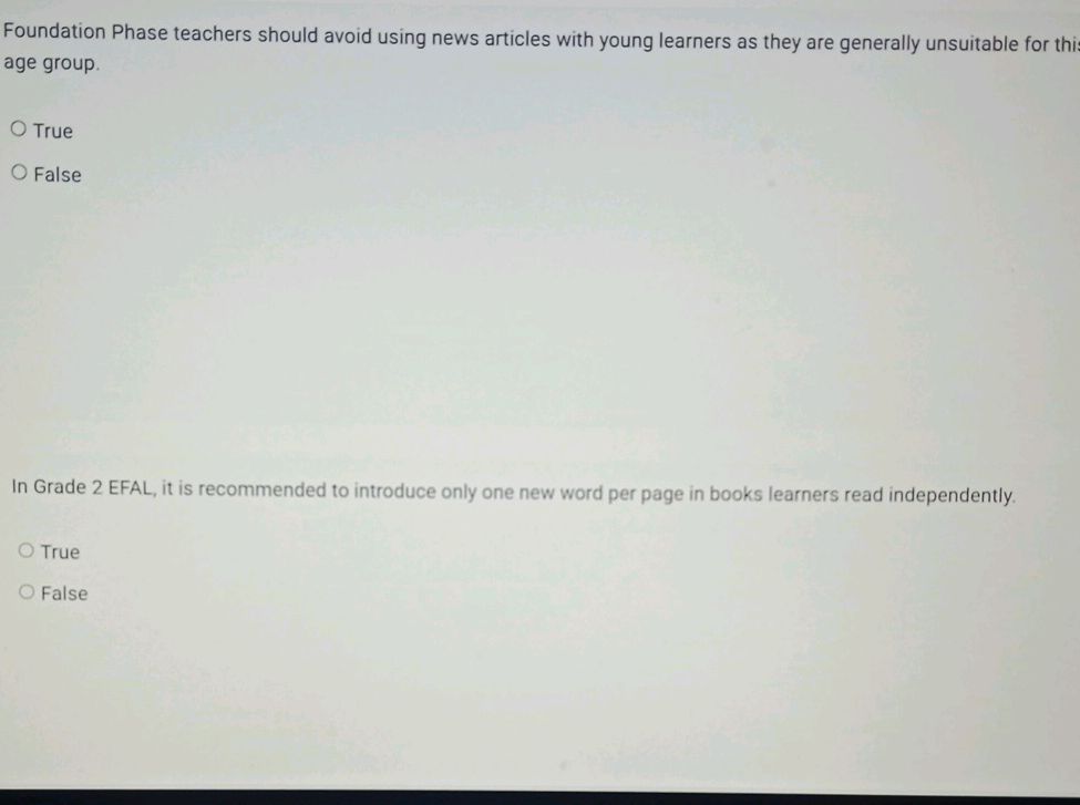Foundation Phase teachers should avoid using | StudyX