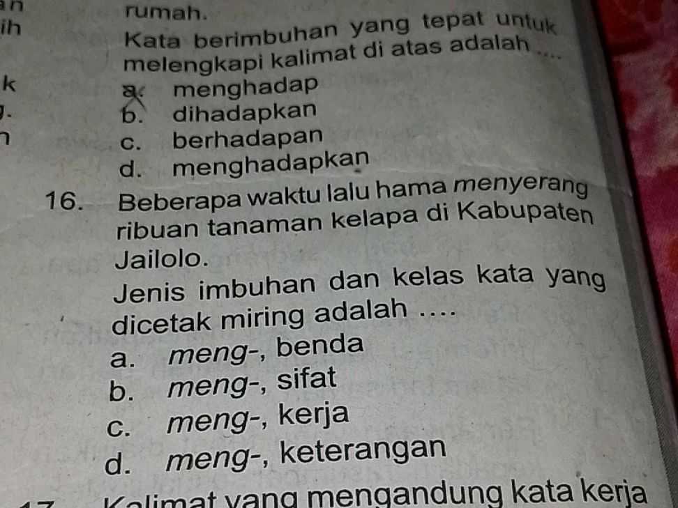 Kata berimbuhan yang tepat untuk melengkapi | StudyX