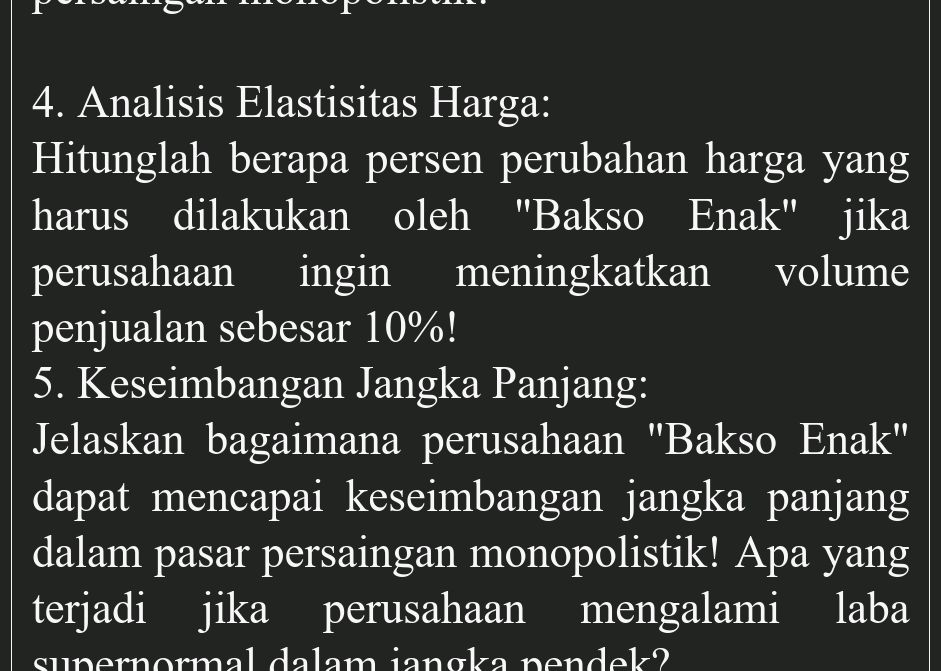4. Analisis Elastisitas Harga: Hitunglah | StudyX