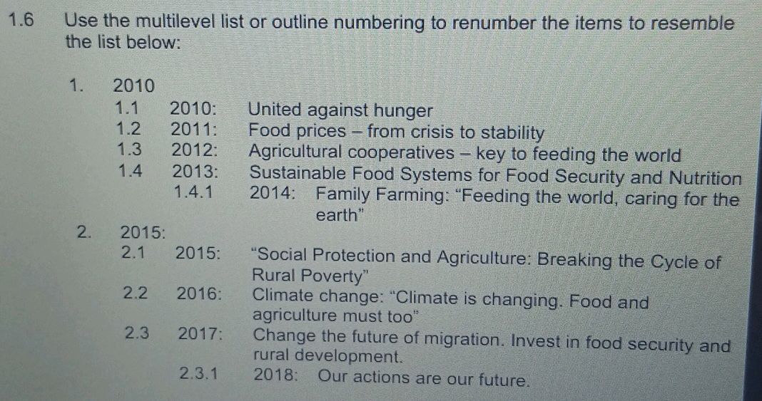 1.6 Use the multilevel list or outline | StudyX