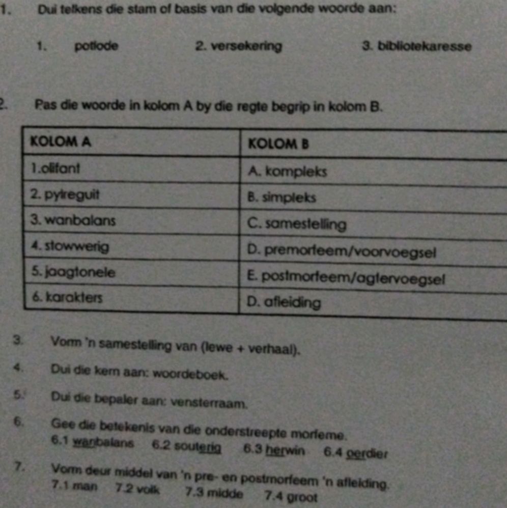 1. Dui telkens die stam of basis van die | StudyX