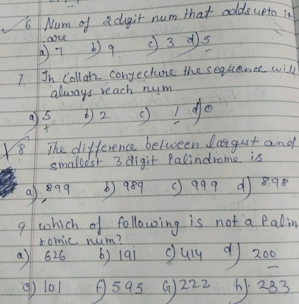 6. Num of 2 digit num that adds upto 14 are | StudyX