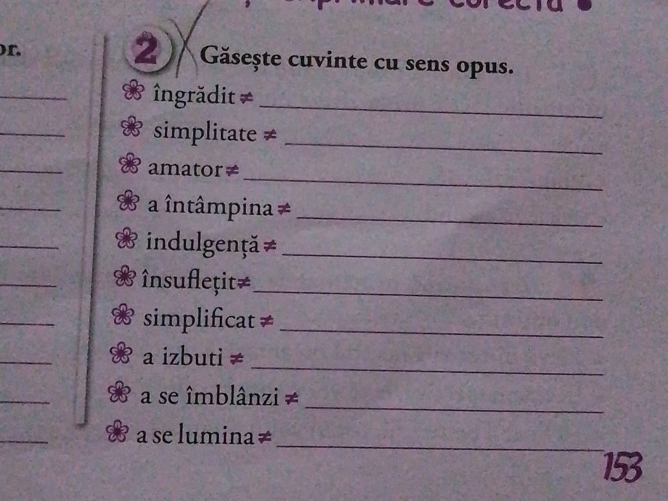 Găsește cuvinte cu sens opus. îngrădit ≠ | StudyX