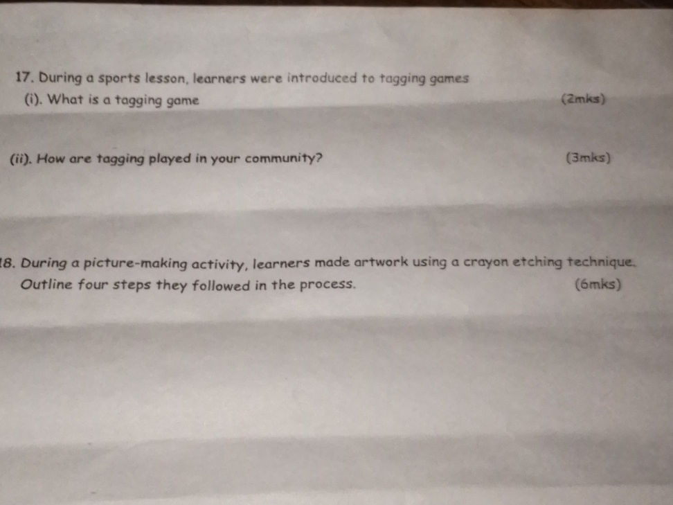 17. During a sports lesson, learners were | StudyX