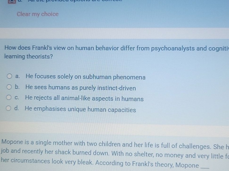 How does Frankl's view on human behavior | StudyX