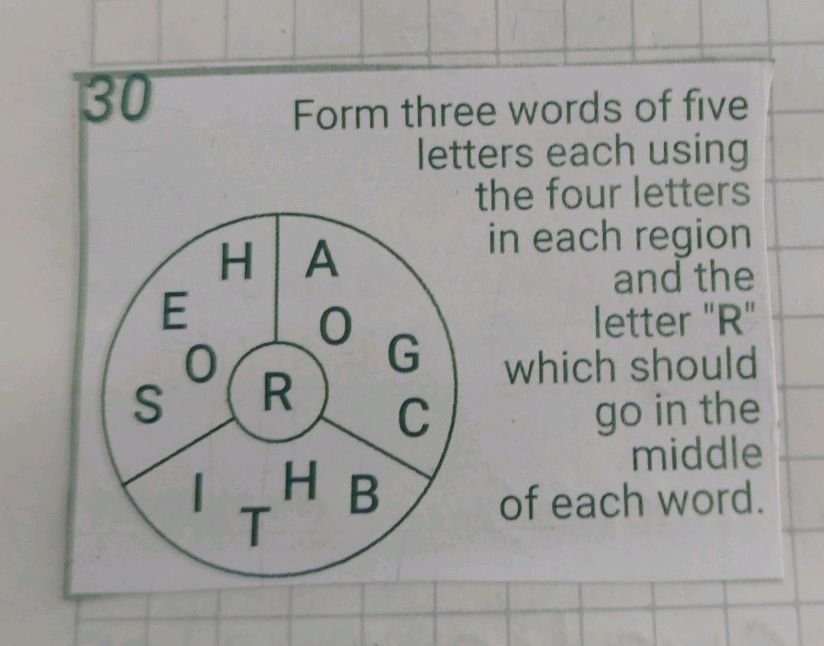 Form three words of five letters each using | StudyX